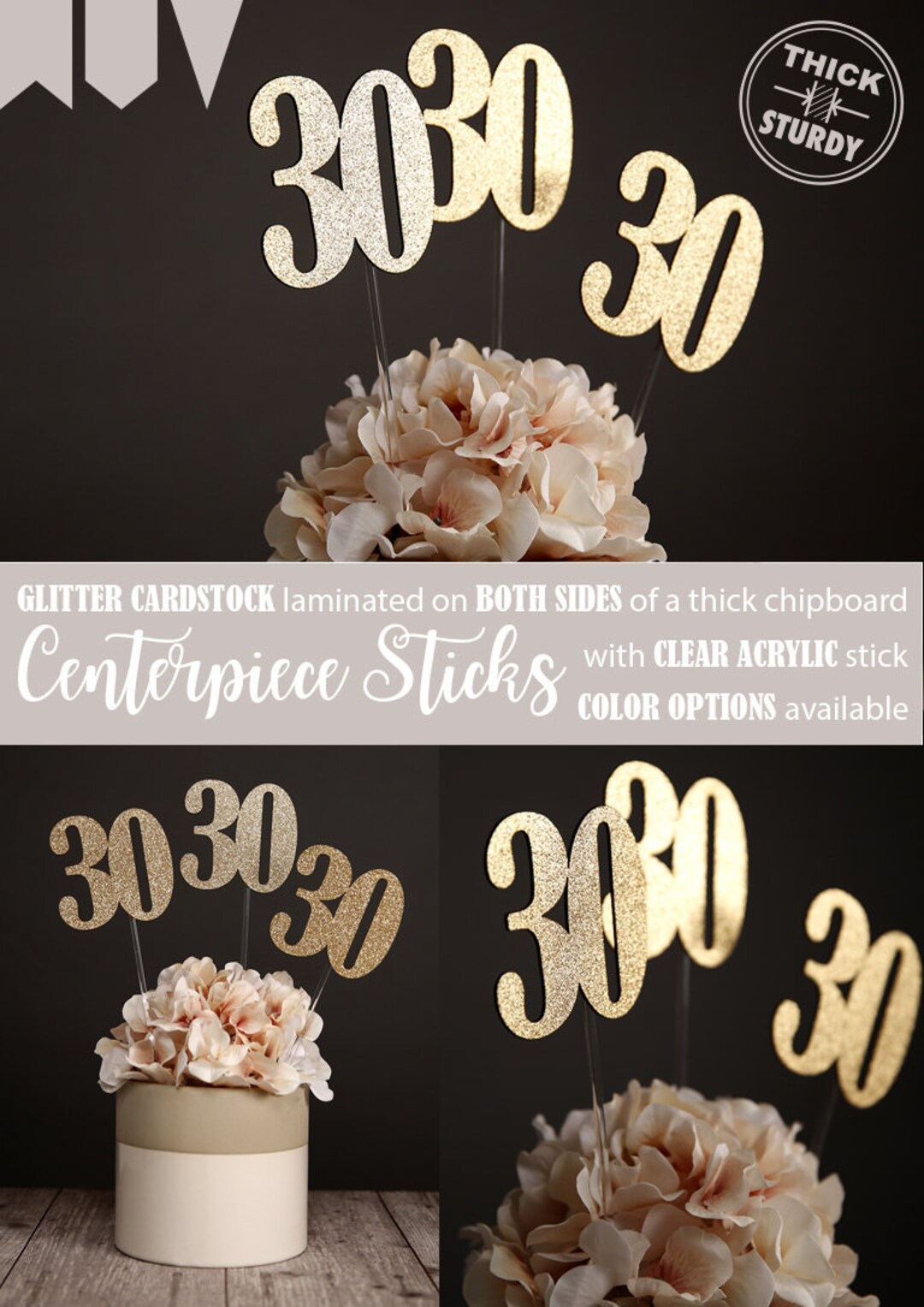 30 Centerpiece Sticks, Thirtieth Birthday Centerpiece Sticks, Thirty ...