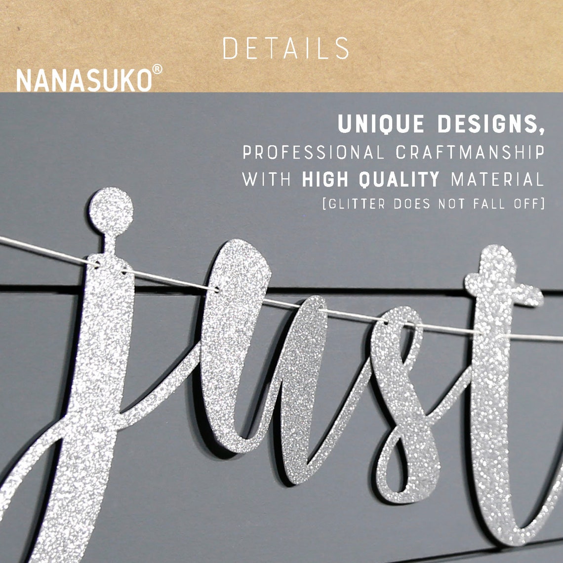 Just Married Silver Banner Wedding Banner Gold Glitter Party - Etsy