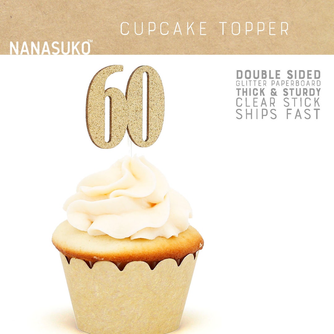 60 Cupcake Toppers, 60th Birthday Cupcake Toppers, Double Sided, Gold ...