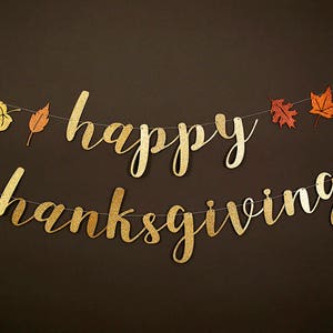 Happy Thanksgiving Banner, Fall Banner, Thanksgiving Decorations, Gold ...