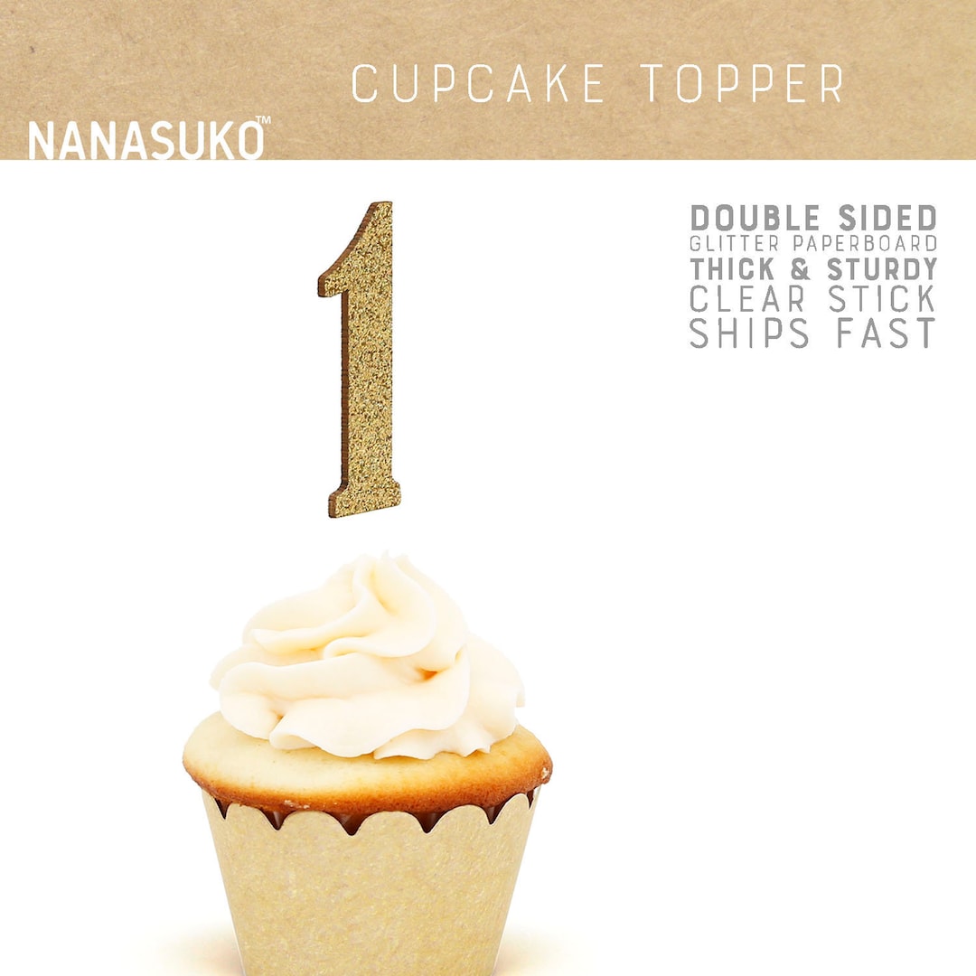 1 Cupcake Toppers, First Birthday Cupcake Toppers, Double Sided, Gold ...