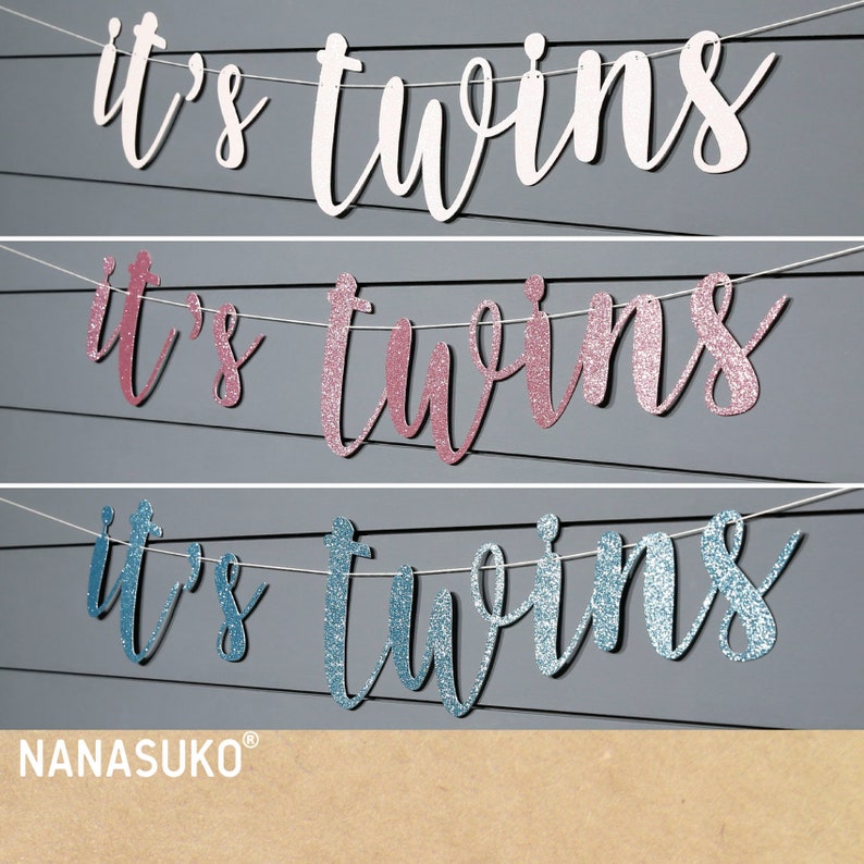 It's Twins Banner, Baby Shower Banner, Gold Glitter Party Decorations ...