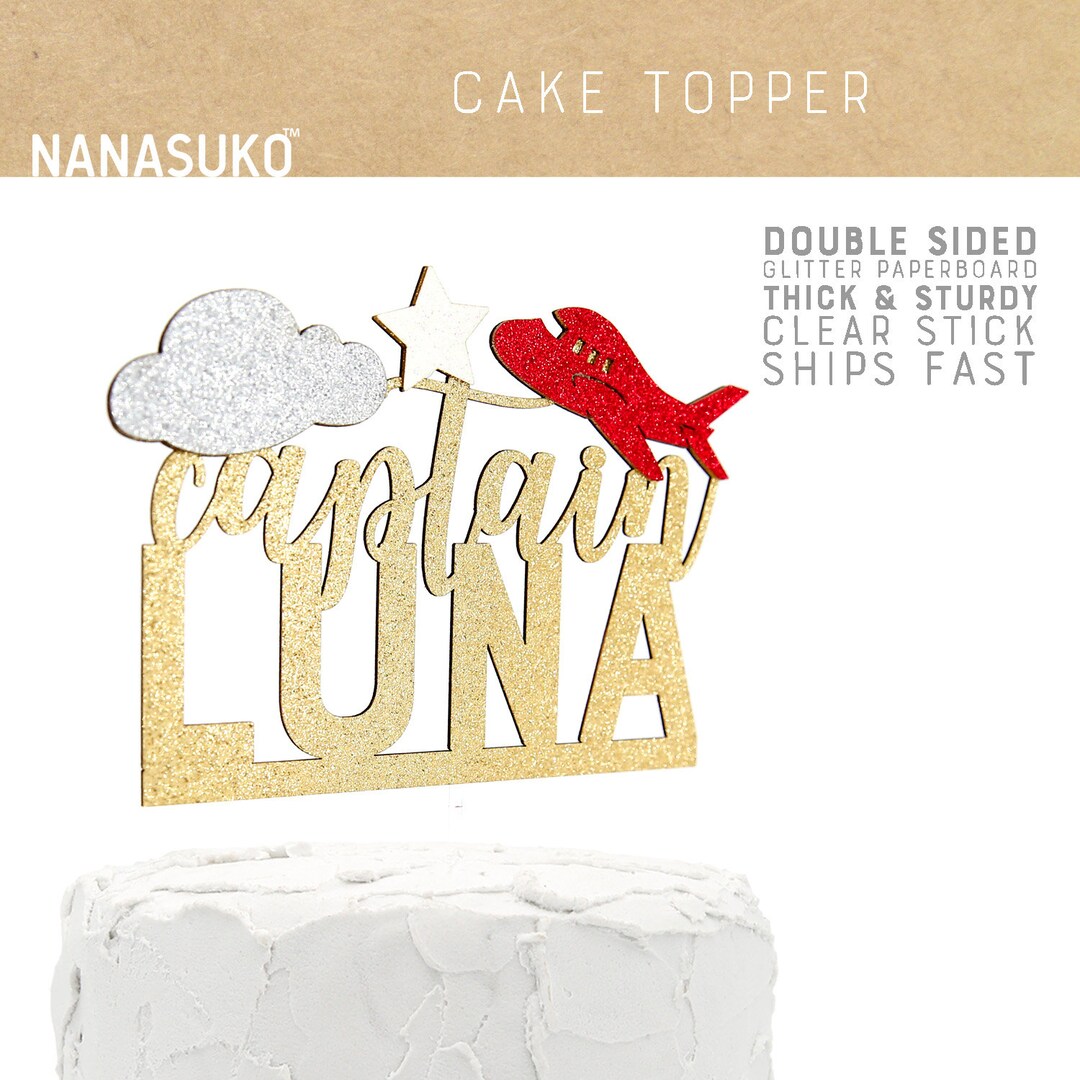 Captain Cake Topper With Personalized Name, Airplane Cake Topper ...