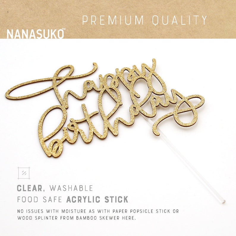 Happy Birthday Cake Topper Modern Cursive Lettering Gold - Etsy