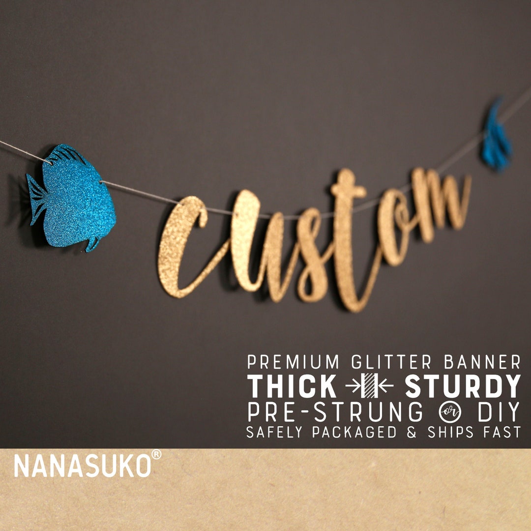 Custom Banner With Fish, Personalized Banner, Gold Glitter Party ...