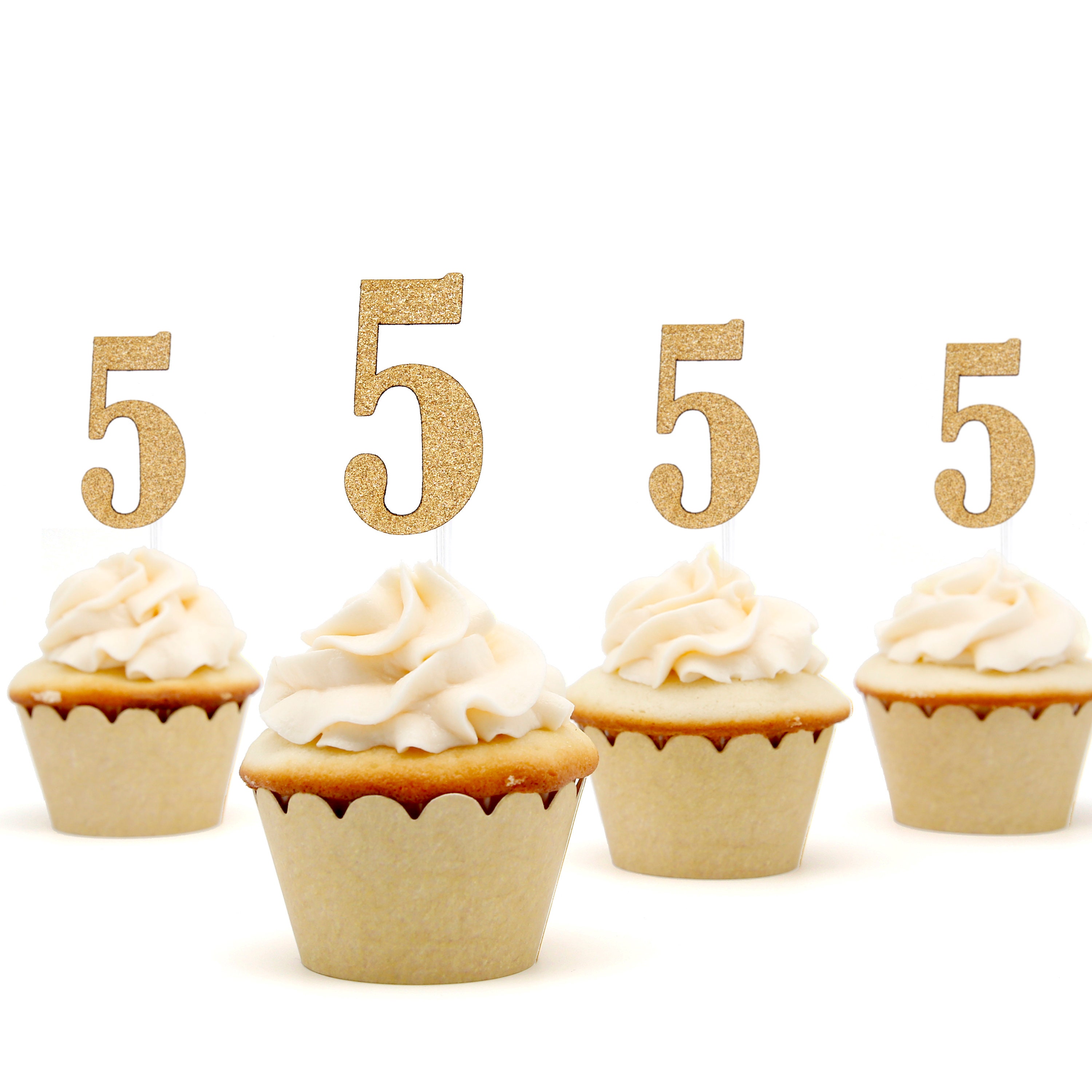 5 Cupcake Toppers, 5th Birthday Cupcake Toppers, Double Sided, Gold ...