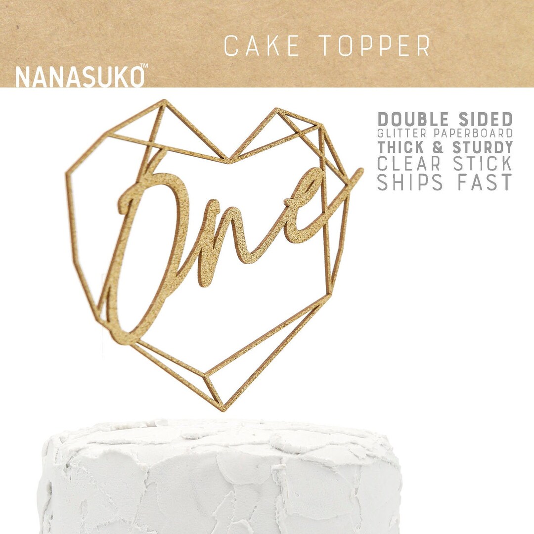 One Cake Topper, 1st Birthday Cake Topper, Modern Geometric Heart Frame ...