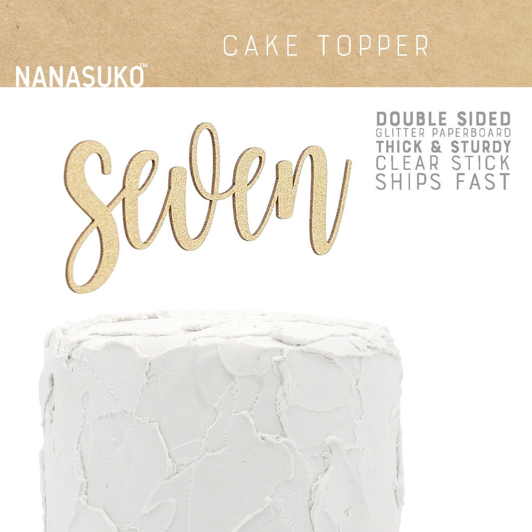 Seven Cake Topper, 7th Birthday Cake Topper, Gold Glitter Party ...