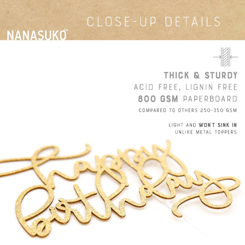 Happy Birthday Cake Topper Modern Cursive Lettering Gold - Etsy