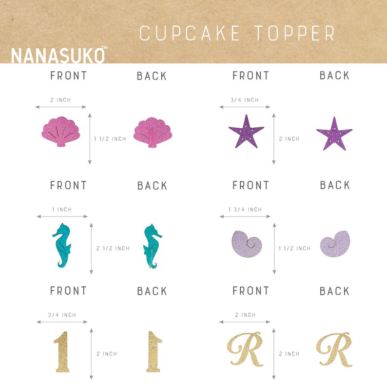 Mermaid Cupcake Toppers Personalized Initial Under the Sea | Etsy