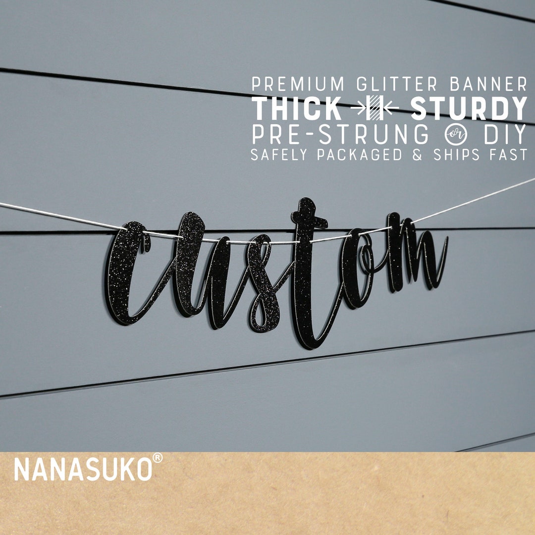 Custom Black Banner, Personalized Banner, Gold Glitter Party ...