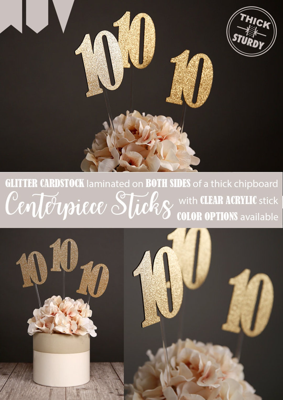 10 Centerpiece Sticks, Tenth Birthday Centerpiece Sticks, Ten ...