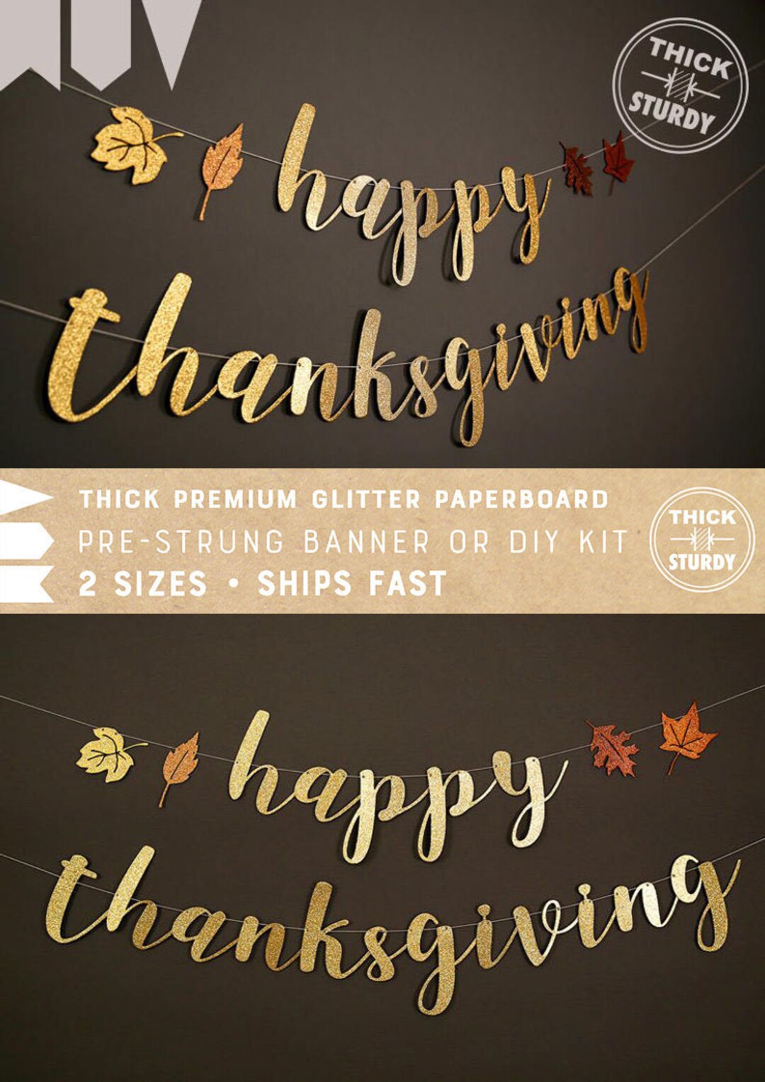 Happy Thanksgiving Banner, Fall Banner, Thanksgiving Decorations, Gold ...