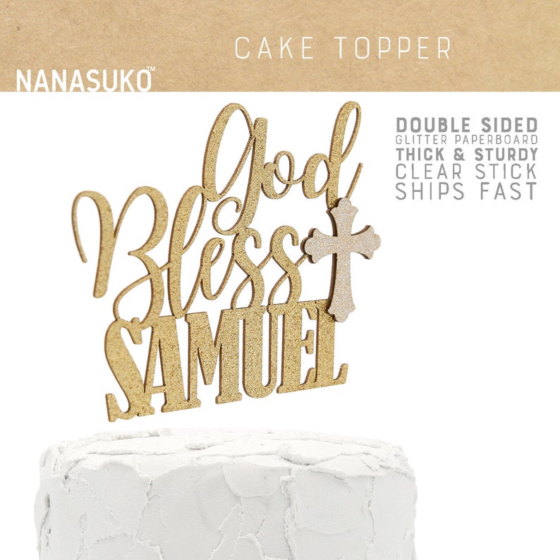 God Bless Cake Topper With Personalized Name Christening Cake - Etsy
