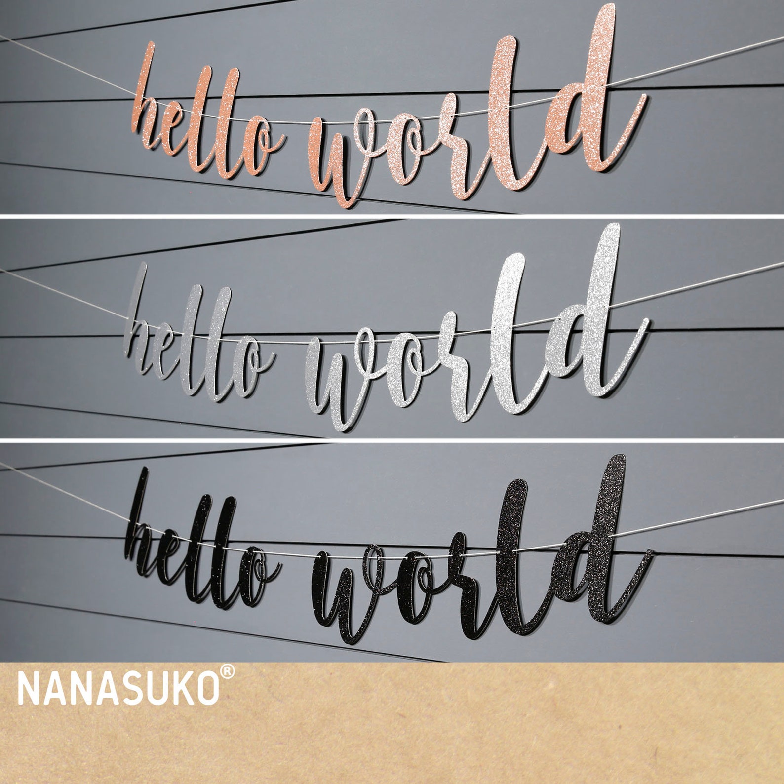 Hello World Banner Baby Shower Banner Gold Glitter Party - Etsy