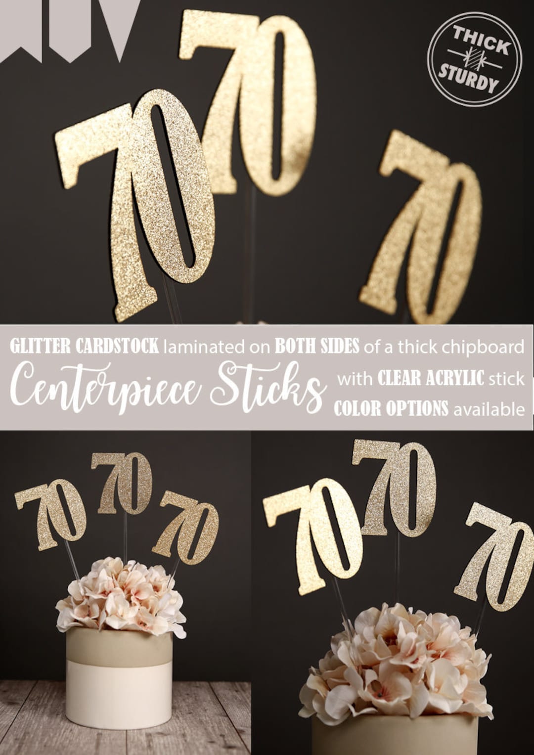 70 Centerpiece Sticks, Seventieth Birthday Centerpiece Sticks, Seventy ...