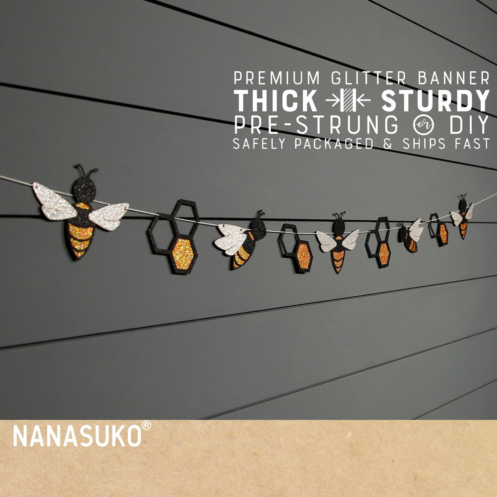 BEE Garland, With Bee and Beehive, Bee Theme Party Decoration, Glitter ...