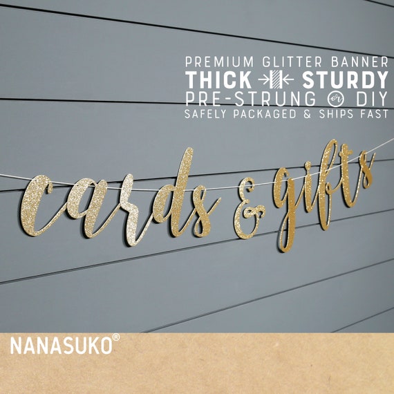 Cards & Gifts Banner Gift Table Sign Gold Glitter Party - Etsy