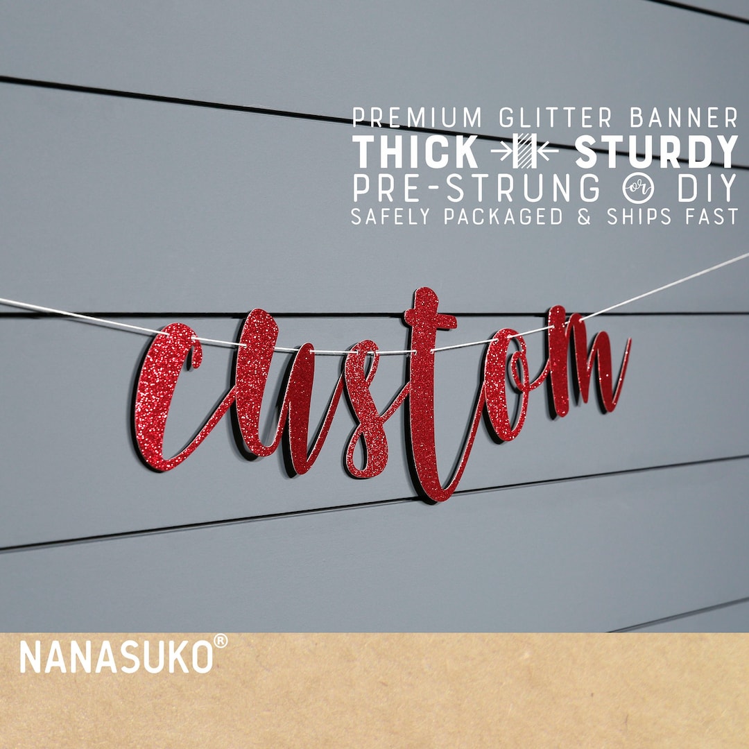 Custom Red Banner, Personalized Banner, Gold Glitter Party Decorations ...