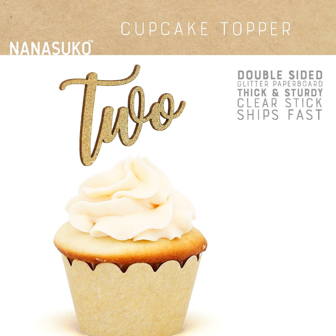 Two Cupcake Toppers, 2nd Birthday Cupcake Toppers, Double Sided, Gold ...