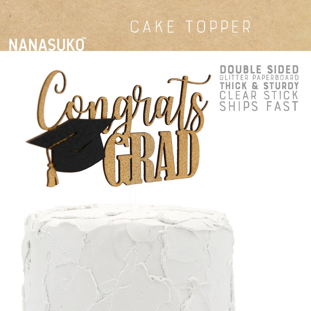 Congrats GRAD Cake Topper, Graduation Cake Topper, Glitter Party ...