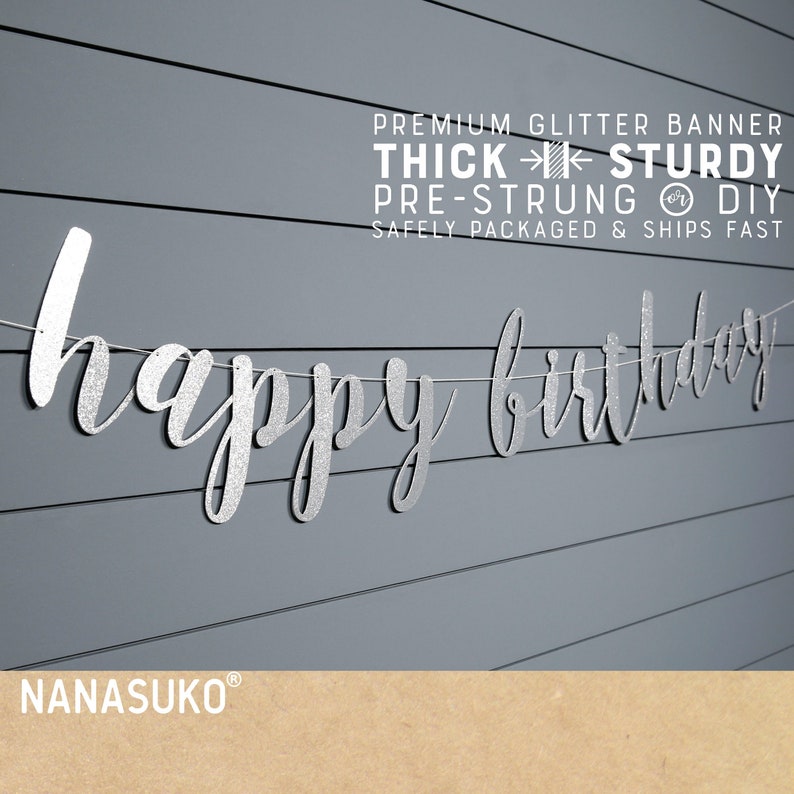 Happy Birthday Silver Banner Glitter Party Decorations - Etsy