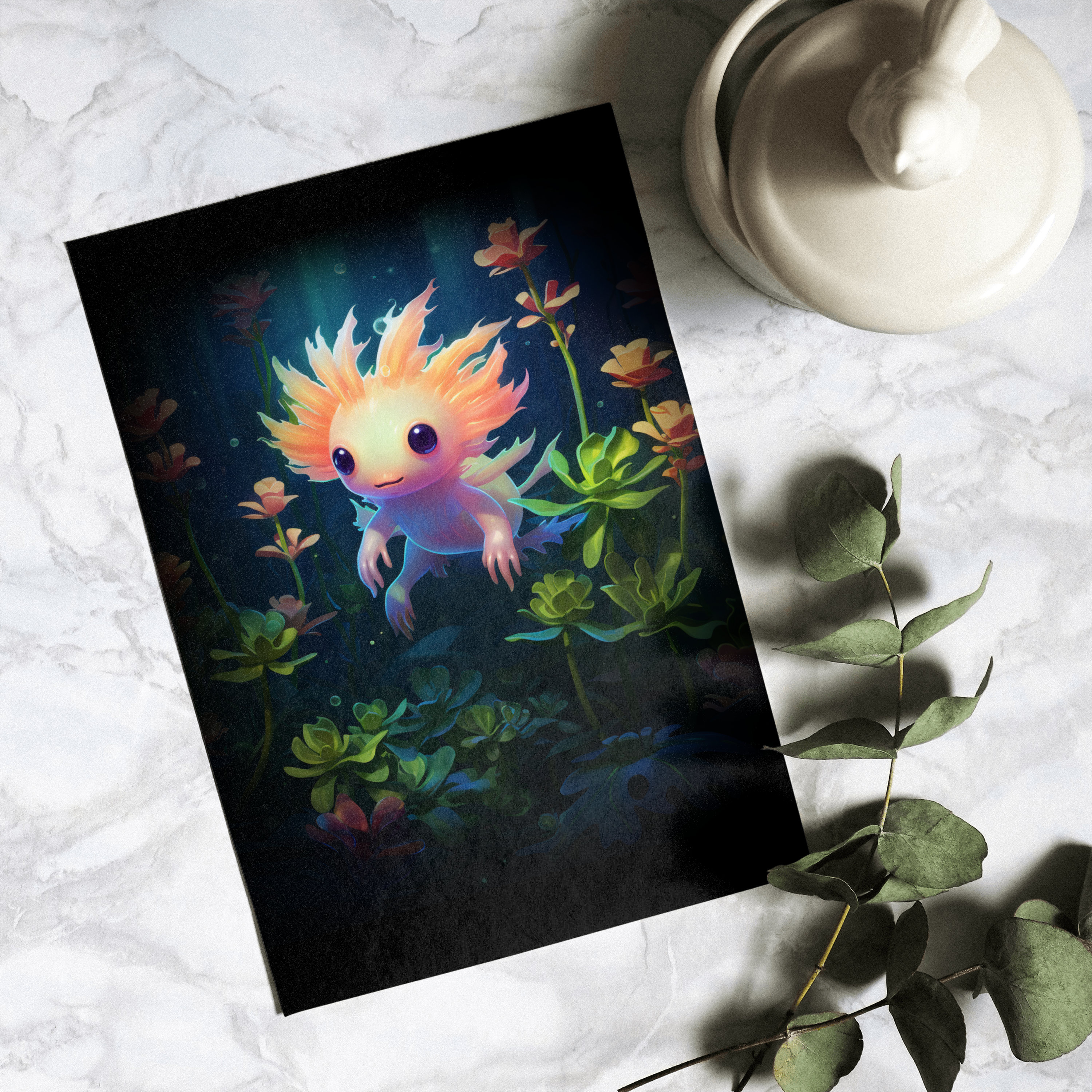 Colorful Axolotl Art Vibrant Underwater Life 8x10 Art - Etsy