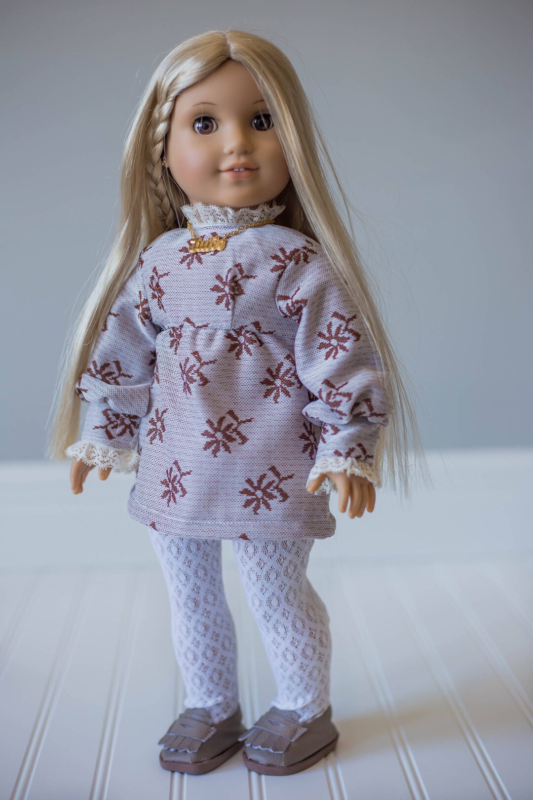 Custom Made 70's Floral Formal Dress and Lace Tights for 18in Dolls ...