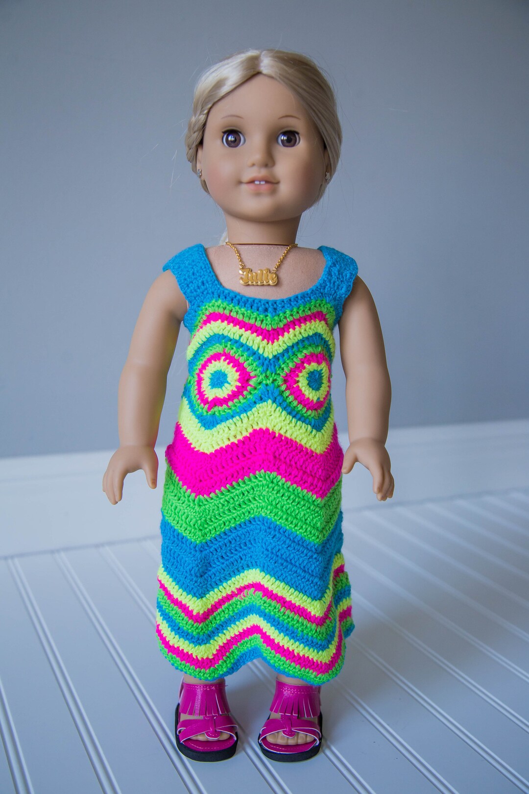 Custom Made Hand Crocheted 60's Neon Maxi for 18in Dolls Such as ...