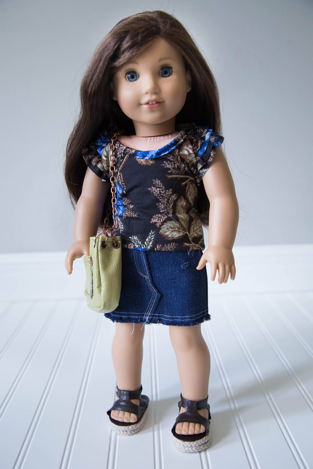 Custom Made Ruffled Tee and Denim Skirt for 18in Dolls Such as American ...