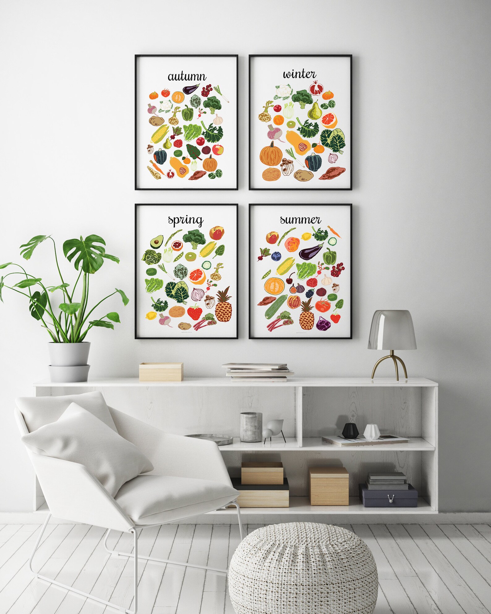 Seasonal Food Poster 4 Seasons Wall Art Set of Four Prints, Vegan Food ...