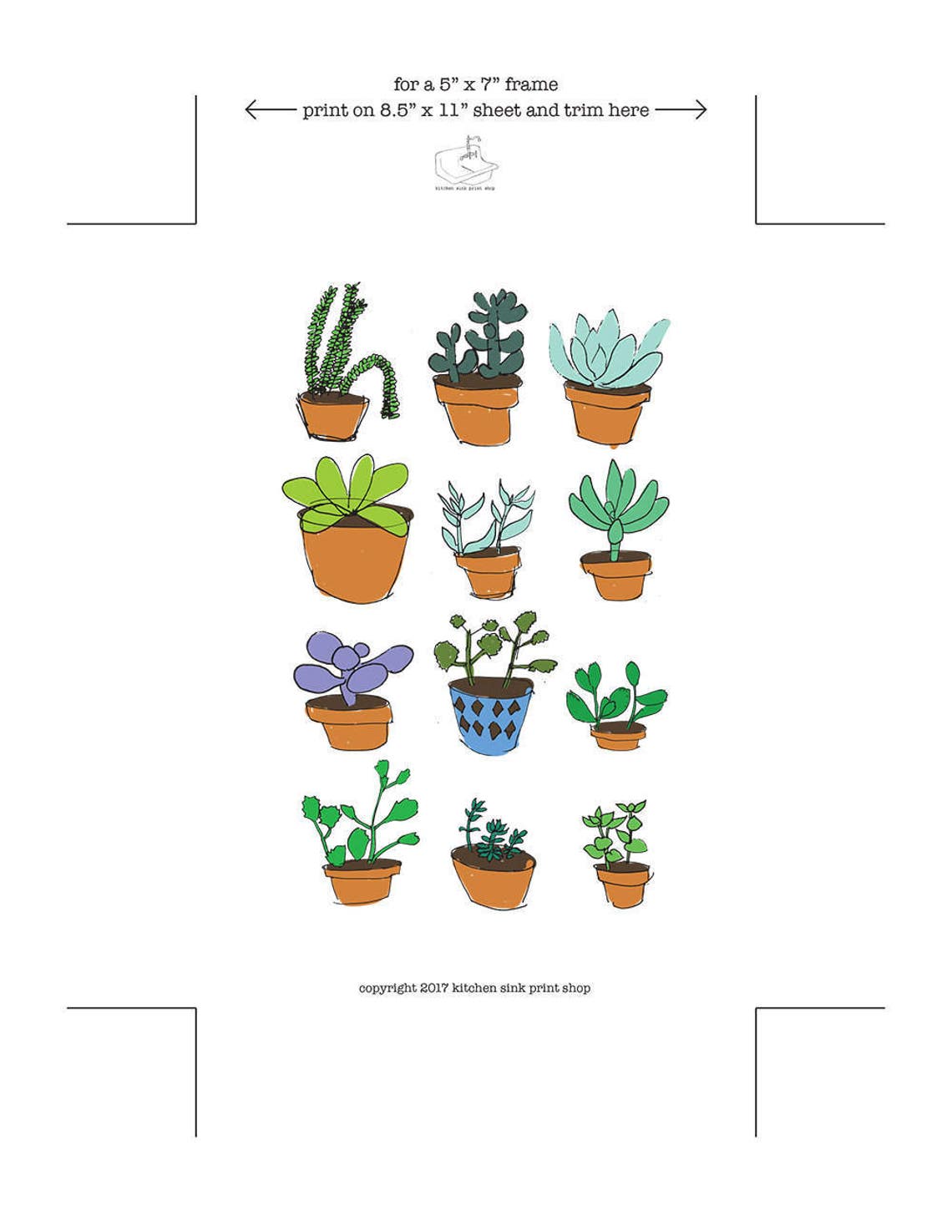 Cactus Printable Succulent Wall Decor Cute Cactus Print - Etsy