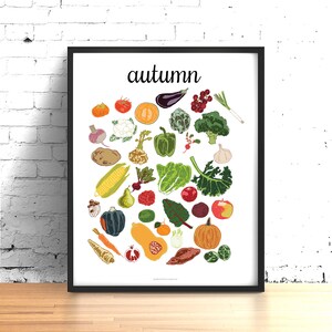 Seasonal Food Poster 4 Seasons Wall Art Set of Four Prints, Vegan Food ...