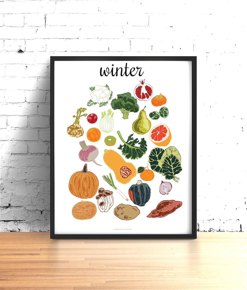 Seasonal Food Poster 4 Seasons Wall Art Set of Four Prints, Vegan Food ...