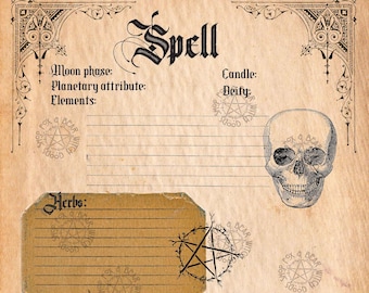 WITCH GRIMOIRE PAGES Book of Shadows Printable Set of 3 Pages Bat Bear ...