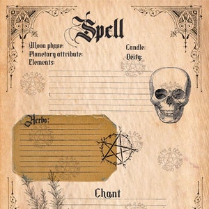WITCH GRIMOIRE PAGES Book of Shadows Printable Set of 3 Pages Skull Owl ...