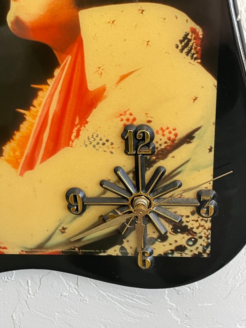 Vintage Elvis Presley Guitar Clock Lacquered Wood Wall Hanging Guitar ...