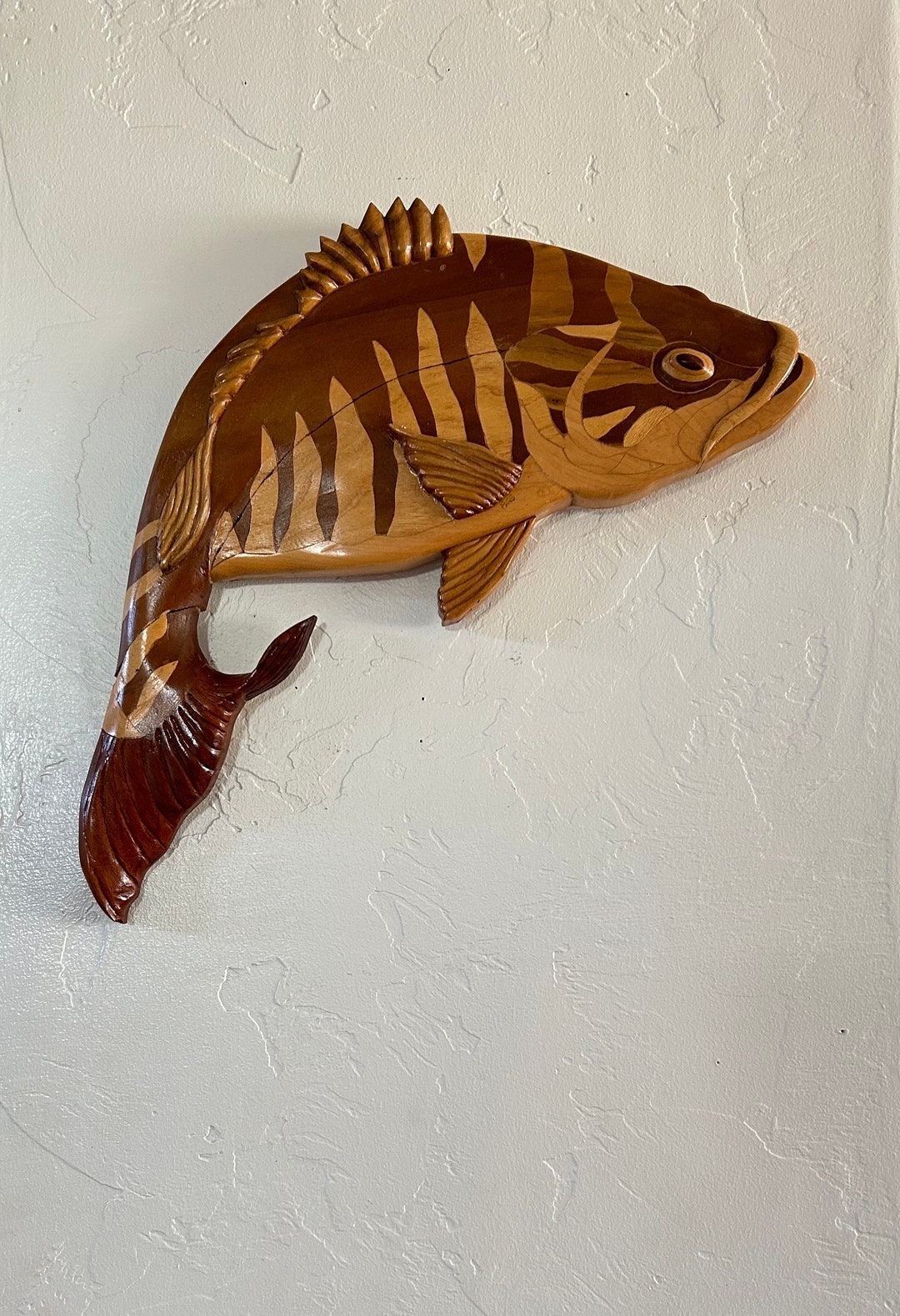 1970s Wood Fish Plaque Wall Hanging Handcrafted Decorative Fish Wall ...