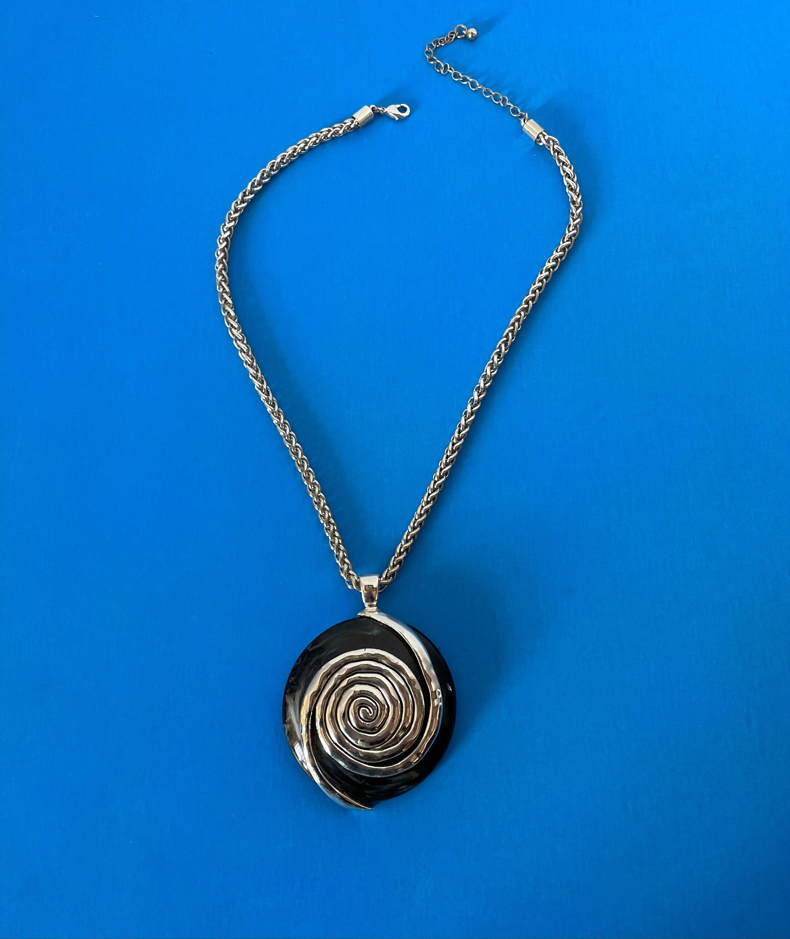 Y2K Silver and Black Pendant Necklace Thick Silver Rope Necklace Chain ...