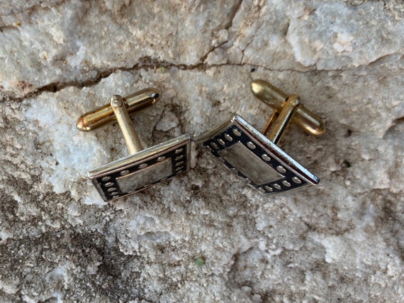 1950s Cufflinks Set • Midcentury Square Gold Toned St… - Gem