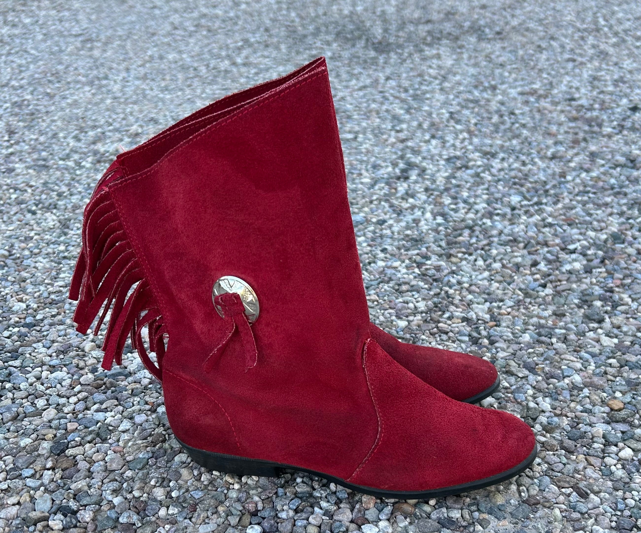 1980s Western Style Red Suede Boots With Fringe ladies Size 5 1/2 ...
