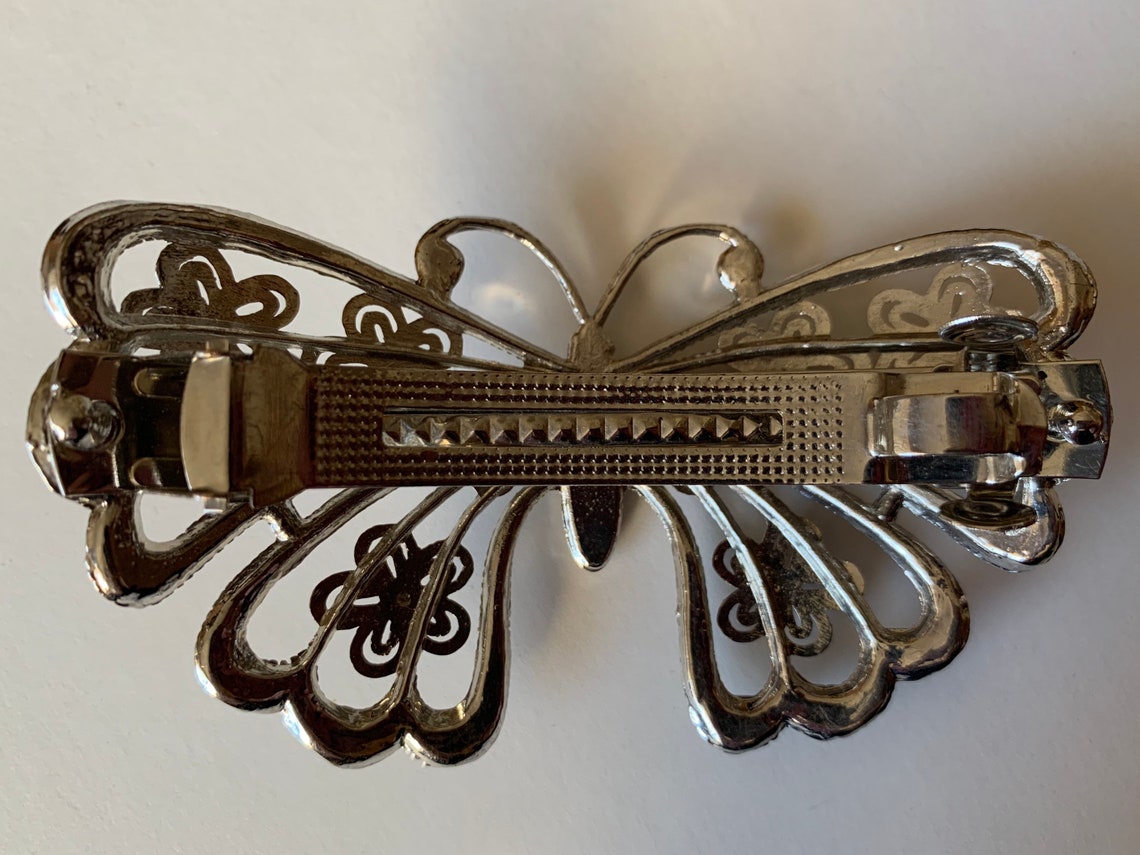 Silver Butterfly Hair Barrette Large Butterfly Hair Clip | Etsy