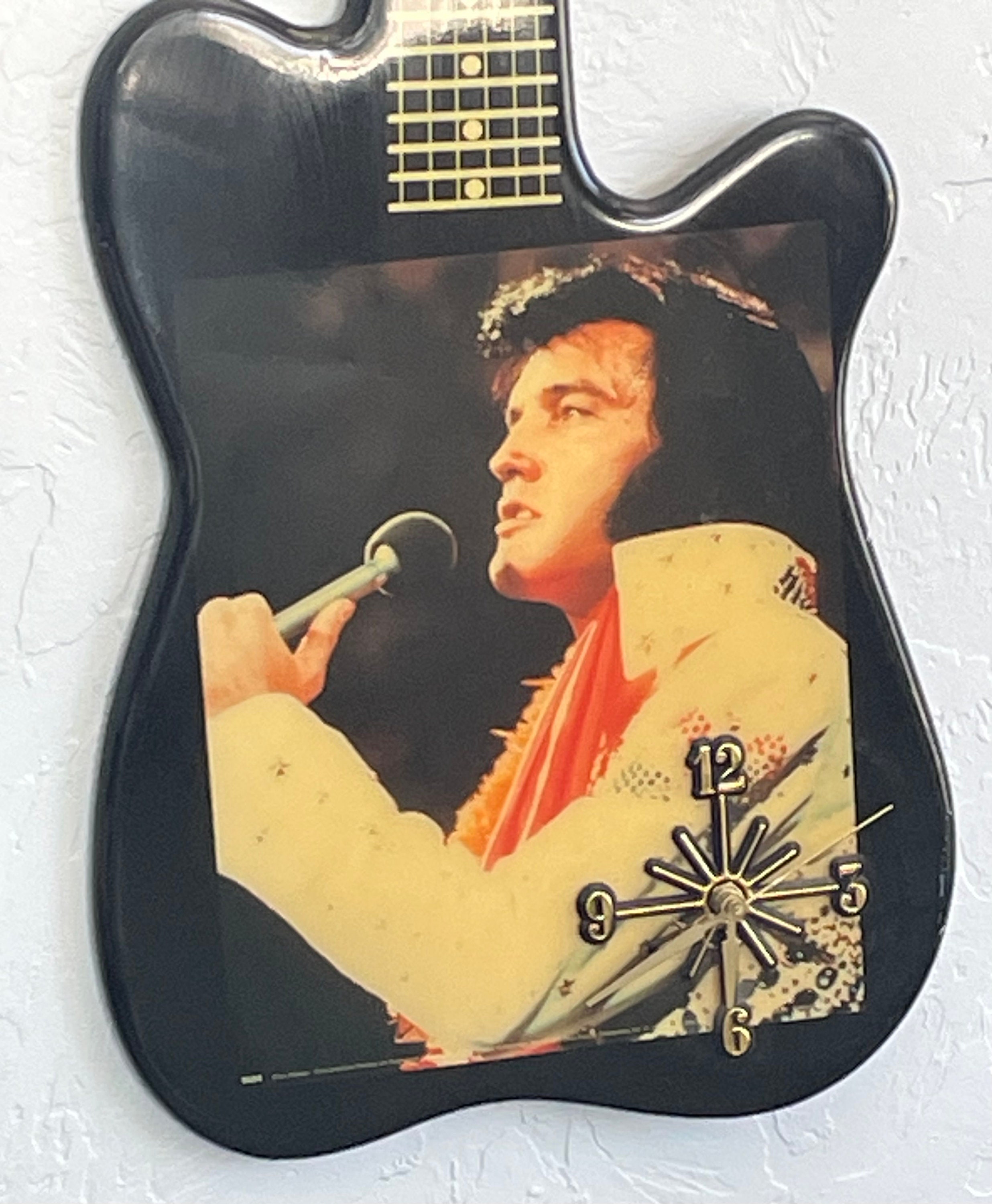 Vintage Elvis Presley Guitar Clock Lacquered Wood Wall Hanging Guitar ...