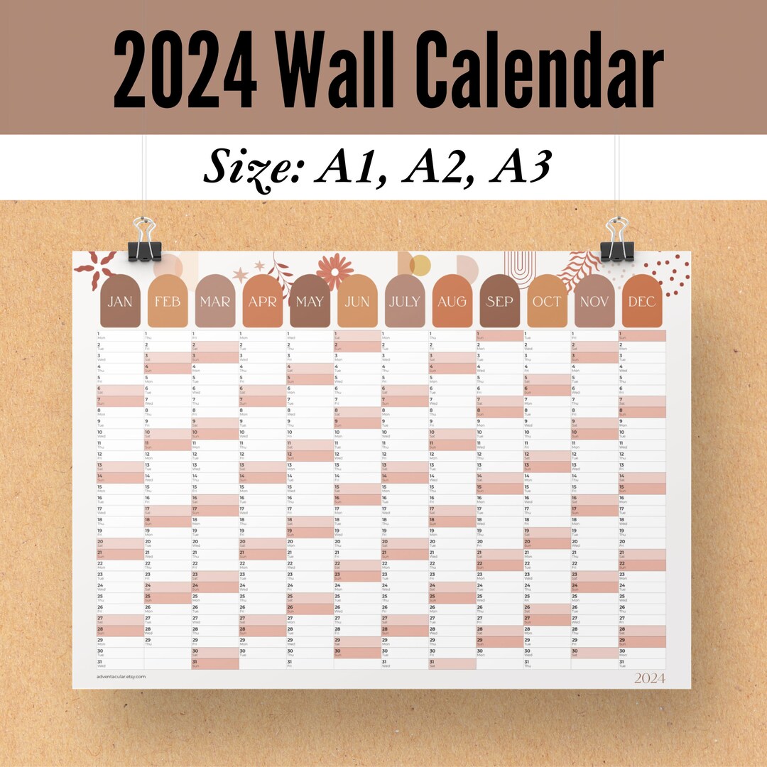 Printable Boho Wall Calendar 2024 A1, A2, A3 Sizes Track Dates ...