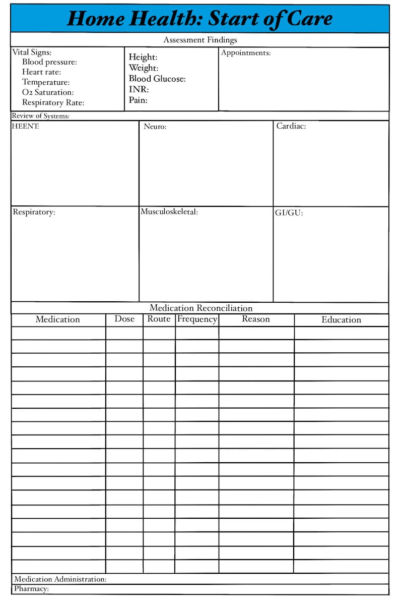 Home Health: Start of Care Template - Etsy