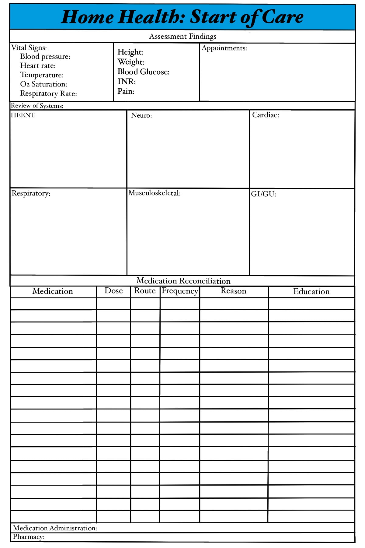 Home Health: Start of Care Template - Etsy