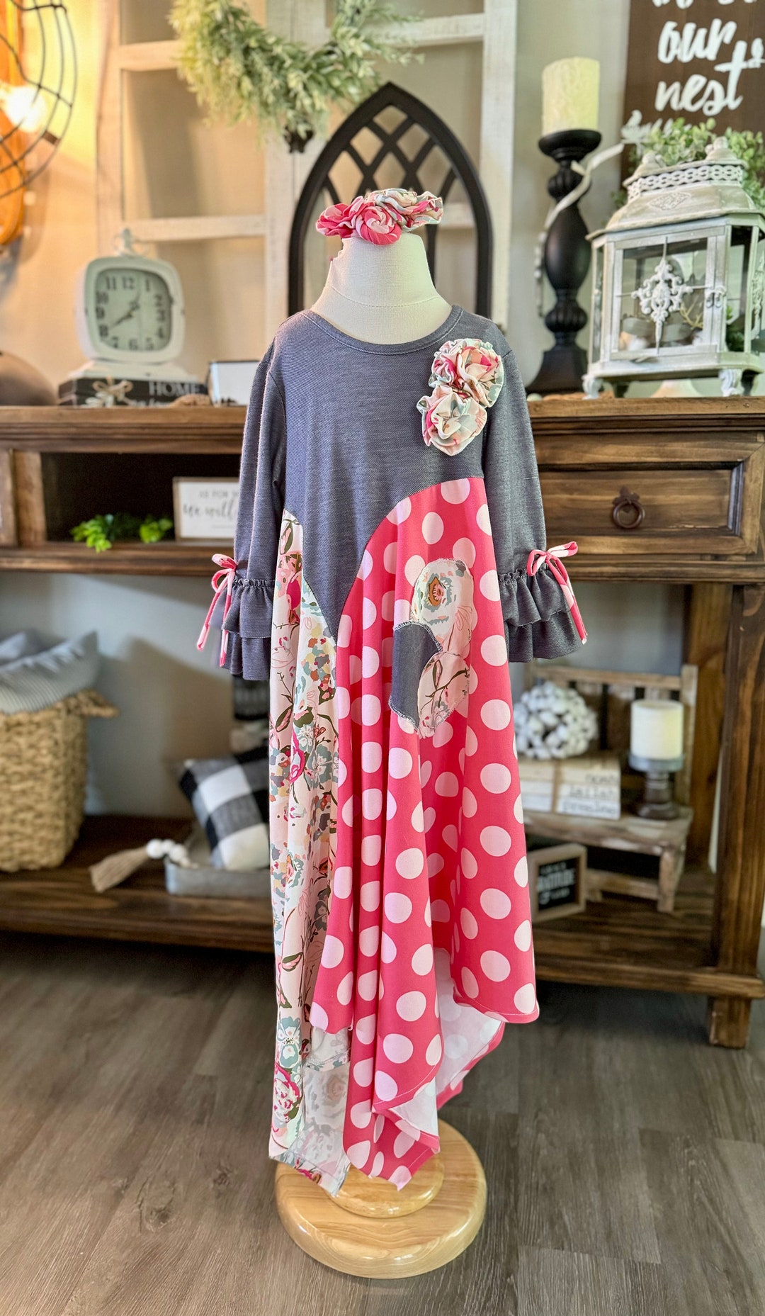 Little Girls Dress With Matching Hair Flower/sunday Church Dress/maxi ...