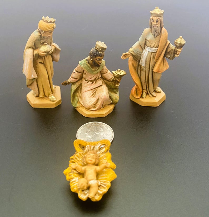 1989 Fontanini Nativity Wise Men & Infant Jesus: Miniature 3 Kings and ...