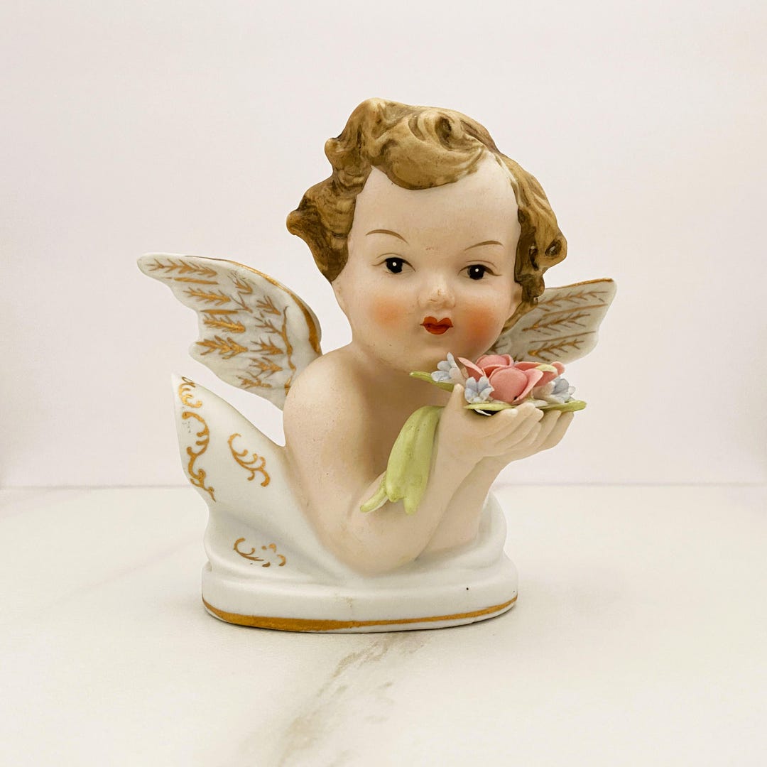 Lefton Cherub Angel Figurine: Bisque Porcelain Japan KW1415 - Etsy
