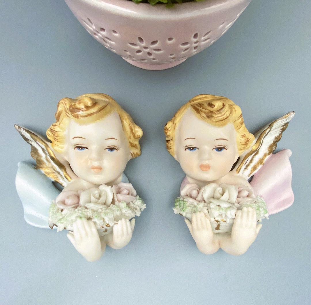 1960s Norcrest Cherub Angels Wall Decor/porcelain Cherub Pair/pink ...